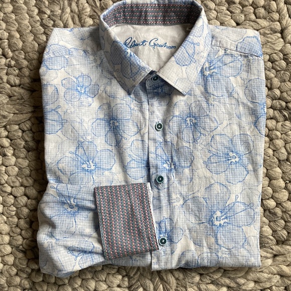 Robert Graham | Shirts | Robert Graham Linen Blend Bluewhite Floral ...